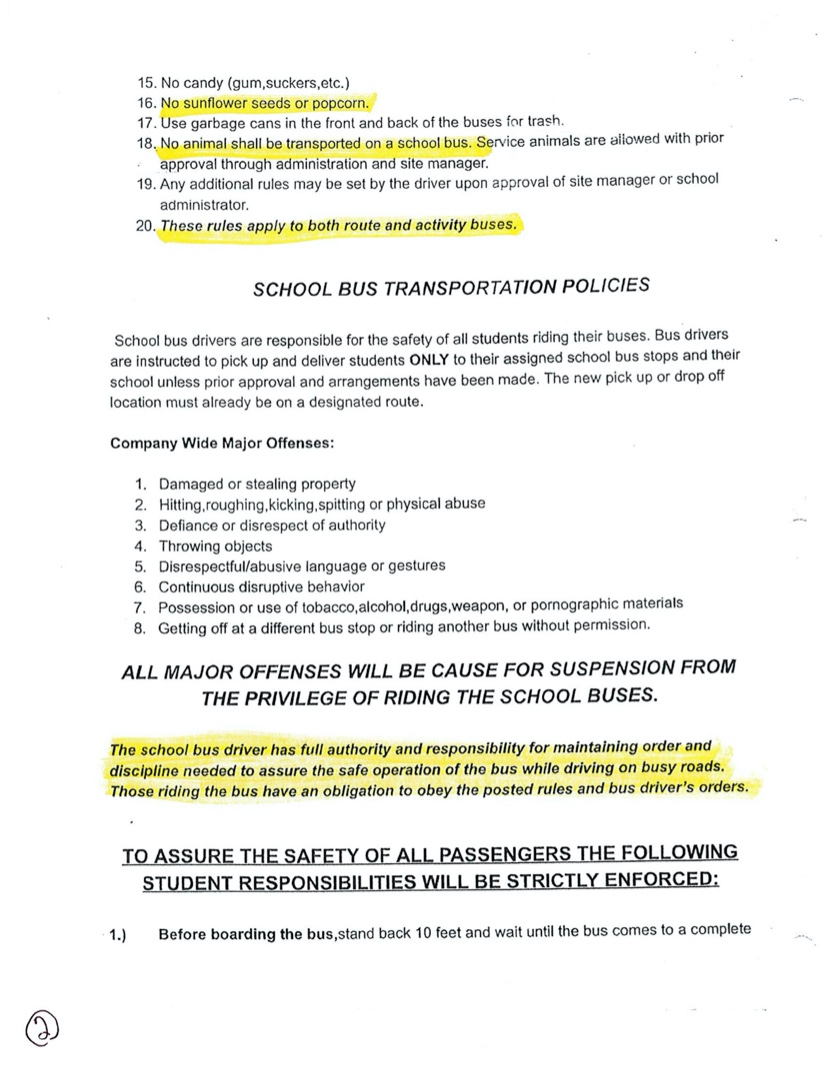 Wheeler Central Public Schools - Student Conduct Transportation Policy 2020